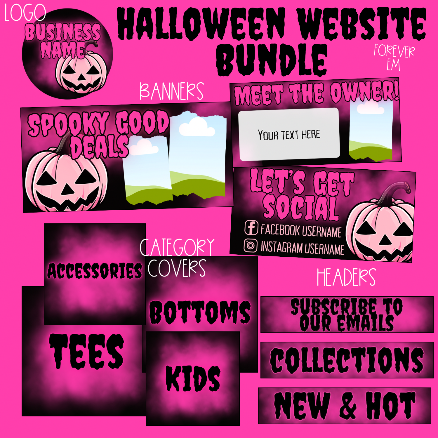 Hot pink/smokey Halloween website bundle (2024) – Forever Em Designs