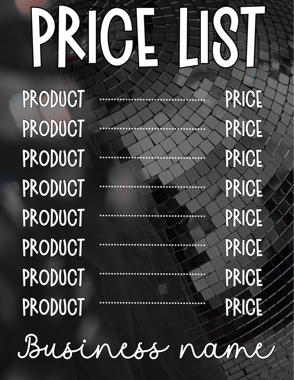 Black Disco Price Sheet – Forever Em Designs