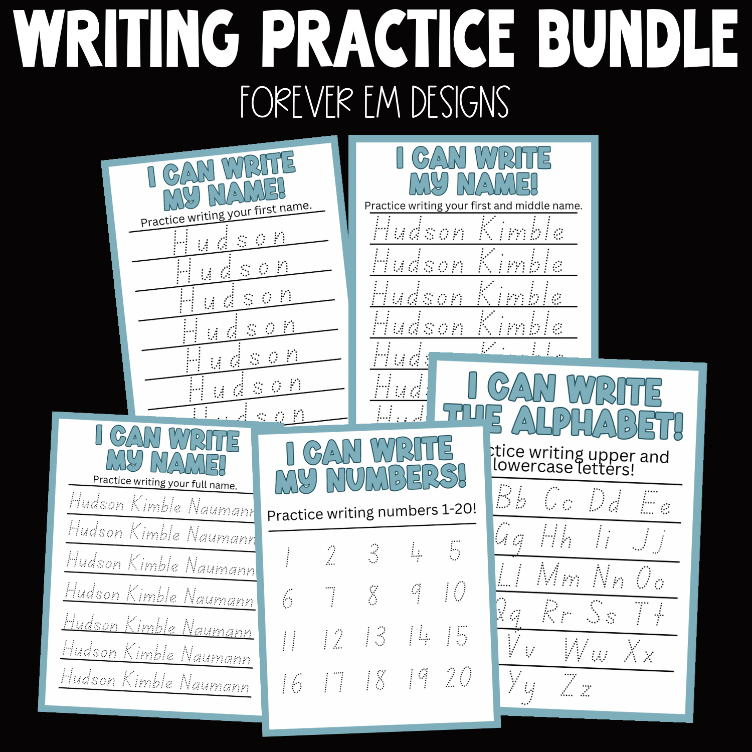 Writing Practice Worksheet Bundle – Forever Em Designs
